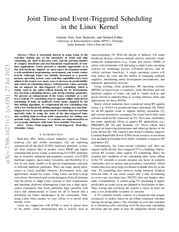 Pdf Joint Time And Event Triggered Scheduling In The Linux Kernel