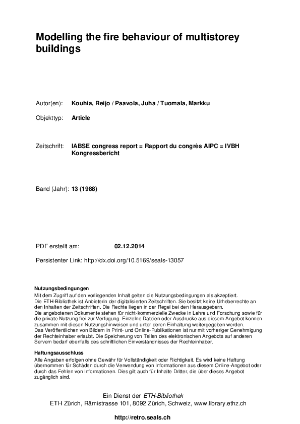 (PDF) Modelling the fire behaviour of multistorey buildings