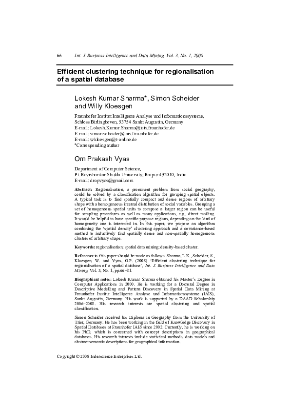 Pdf Efficient Clustering Technique For Regionalisation Of A Spatial