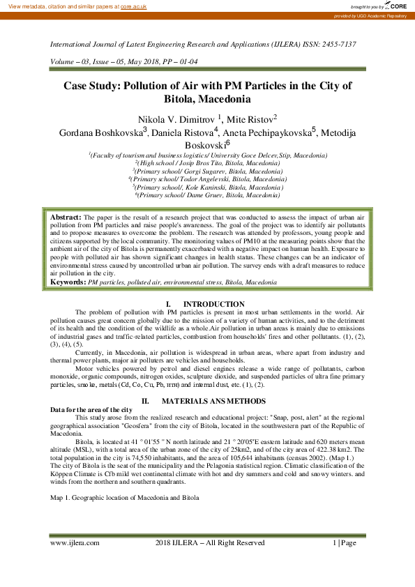 (PDF) Case Study: Pollution of Air with PM Particles in the City of ...