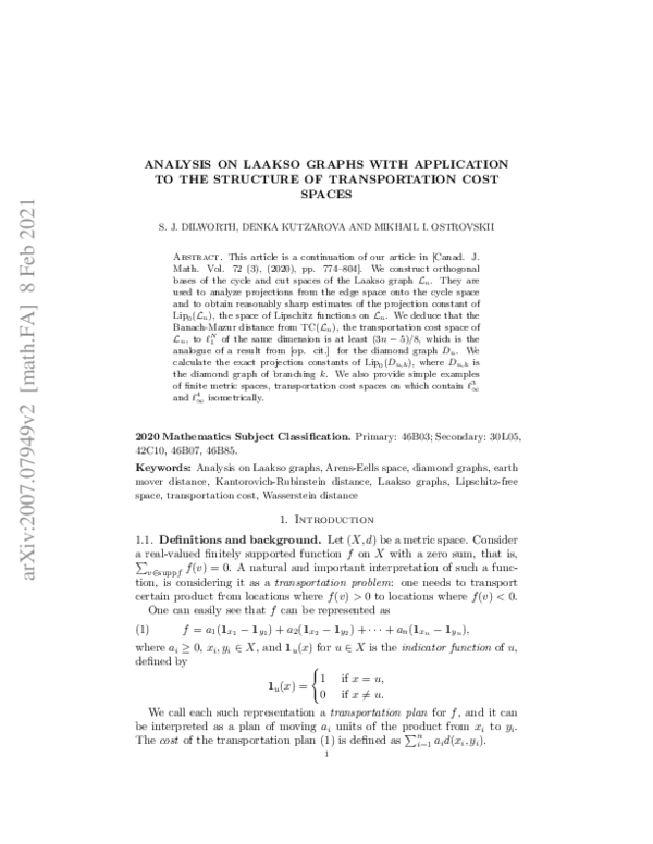 Pdf Analysis On Laakso Graphs With Application To The Structure Of Transportation Cost Spaces