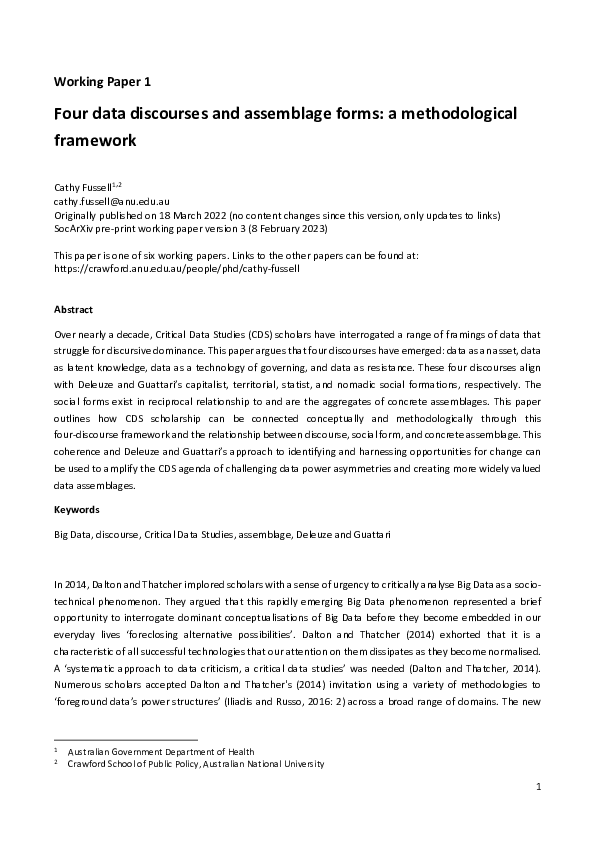 (PDF) Four data discourses and assemblage forms: a methodological framework
