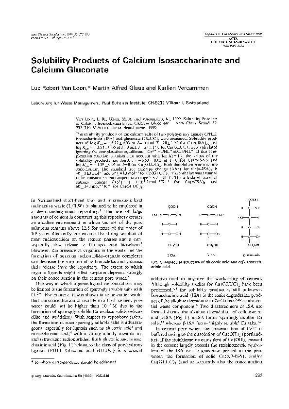 (PDF) Solubility Products of Calcium Isosaccharinate and Calcium ...