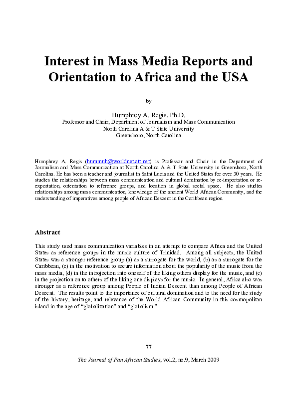(PDF) Interest in Mass Media Reports and Orientation to Africa and the USA