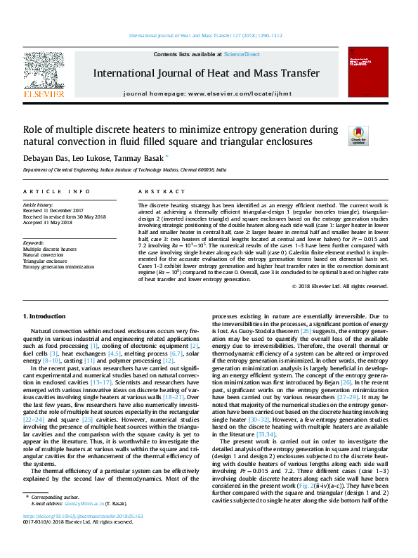 Pdf Role Of Multiple Discrete Heaters To Minimize Entropy Generation During Natural Convection