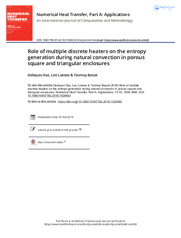 Pdf Role Of Multiple Discrete Heaters On The Entropy Generation During Natural Convection In