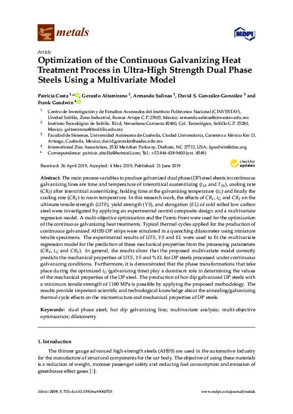 (PDF) Optimization of the Continuous Galvanizing Heat Treatment Process in Ultra-High Strength ...