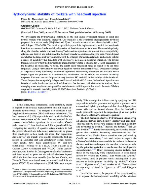 (PDF) Hydrodynamic stability of rockets with headwall injection