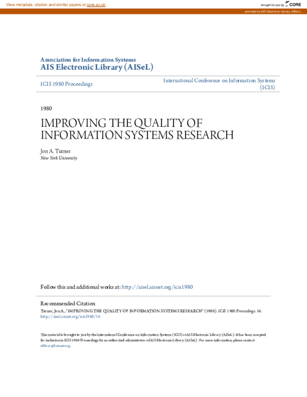 (PDF) Improving the quality of information systems research
