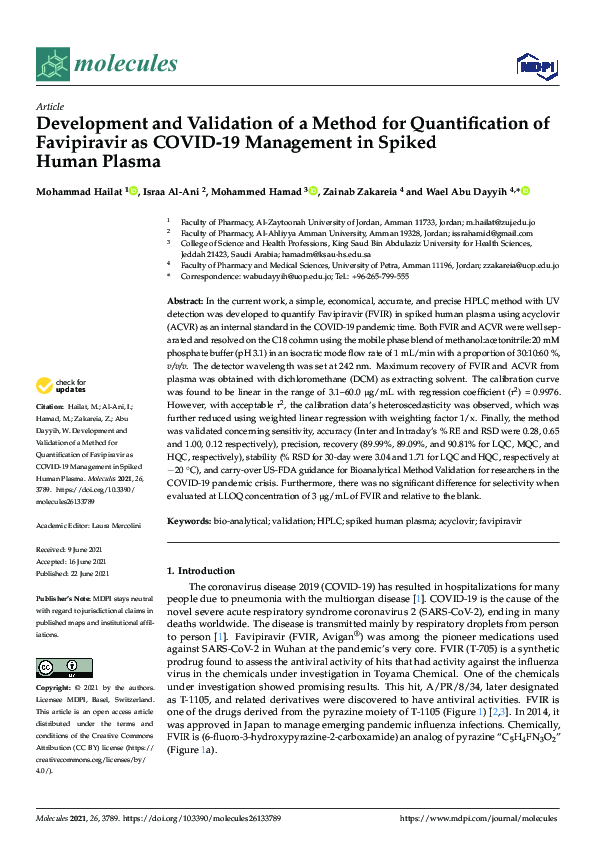(PDF) Development and Validation of a Method for Quantification of Favipiravir as COVID-19 ...