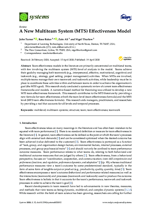 (PDF) A New Multiteam System (MTS) Effectiveness Model
