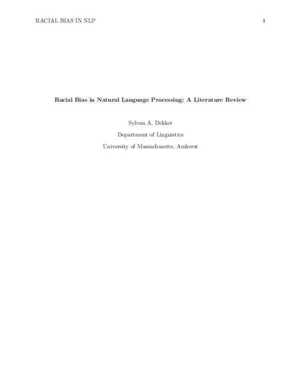 (PDF) Racial Bias in Natural Language Processing: A Literature Review