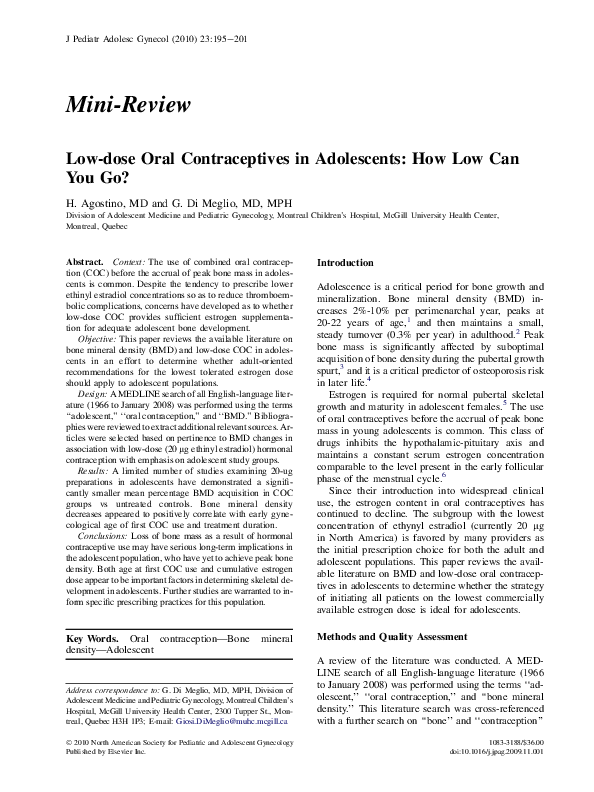 (PDF) Low-dose Oral Contraceptives in Adolescents: How Low Can You Go?