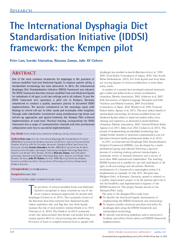 (PDF) The International Dysphagia Diet Standardisation Initiative ...