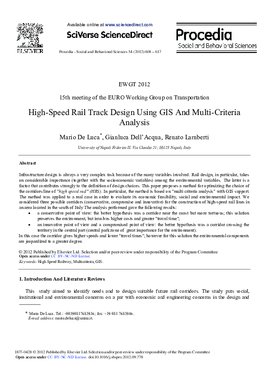 (PDF) High-Speed Rail Track Design Using GIS And Multi-Criteria Analysis