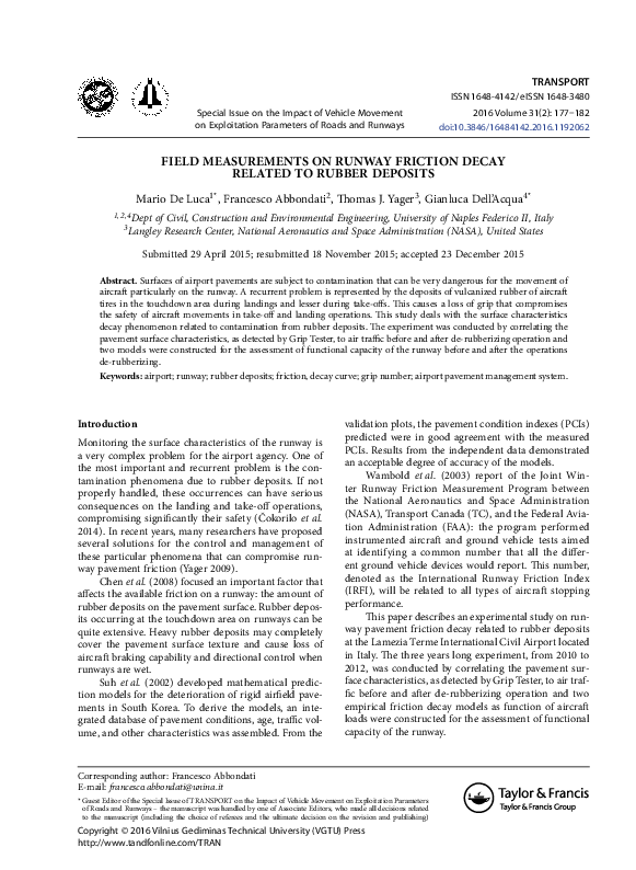 (PDF) Field Measurements on Runway Friction Decay Related to Rubber ...