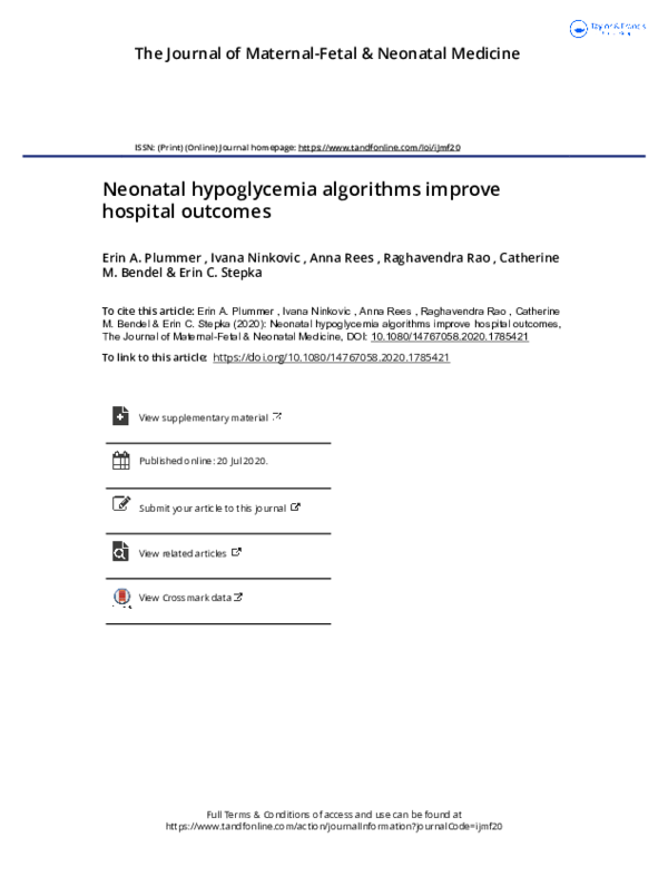 (PDF) Neonatal hypoglycemia algorithms improve hospital outcomes