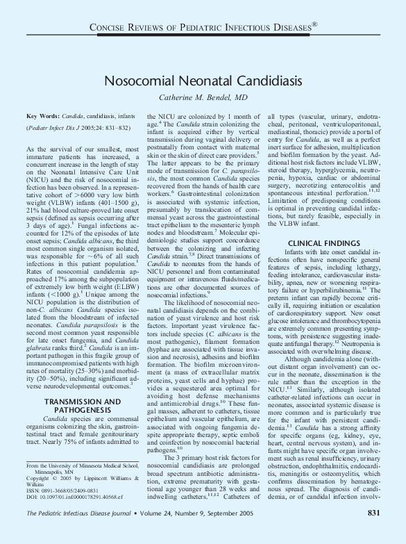 (PDF) Nosocomial Neonatal Candidiasis