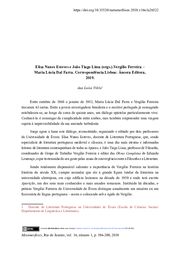 (PDF) Recensão de 'Vergílio Ferreira – Maria Lúcia Dal Farra ...