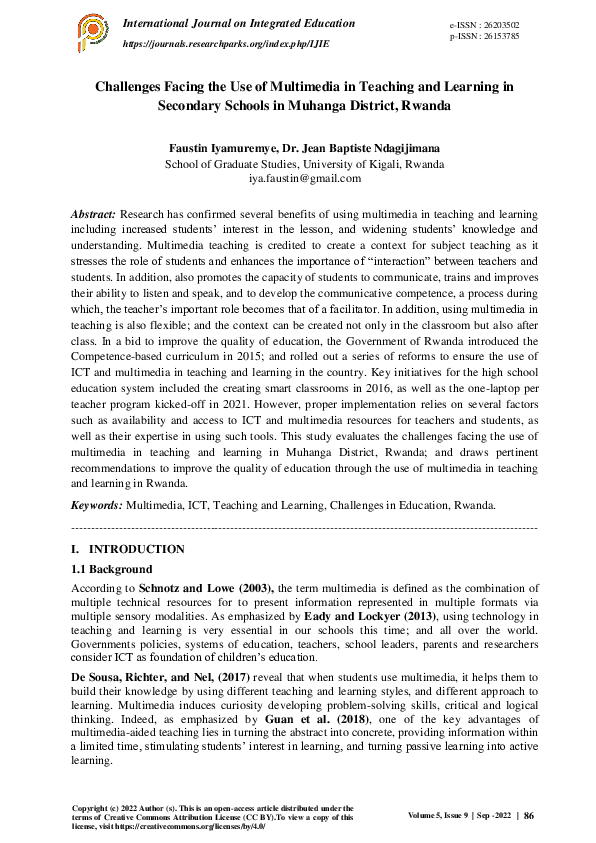 (PDF) Challenges Facing the Use of Multimedia in Teaching and Learning in Secondary Schools in ...