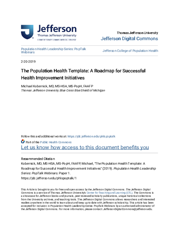 (PDF) Population Health Template: A Road Map for Successful Health ...