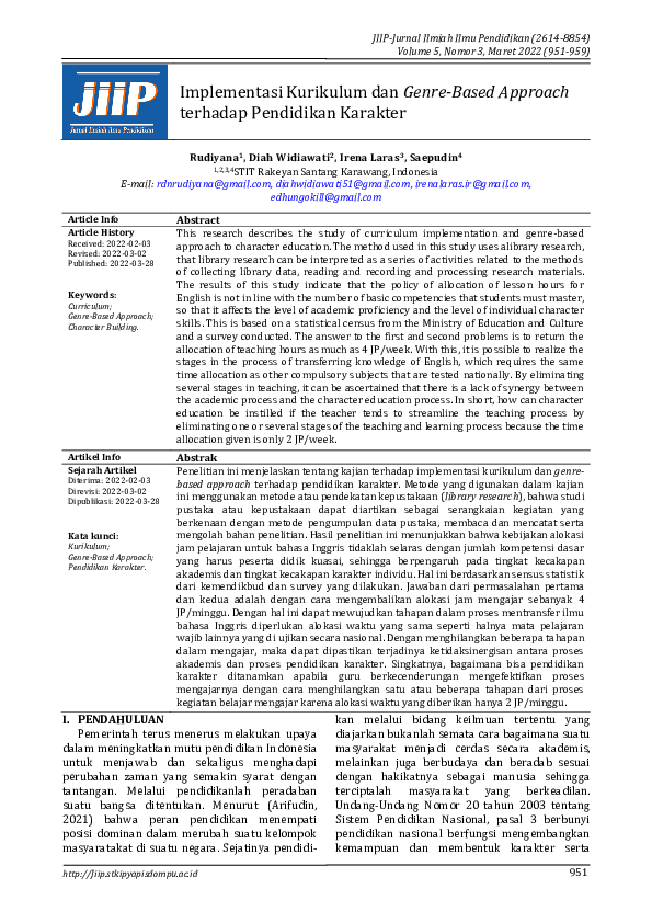 (PDF) Implementasi Kurikulum dan Genre-Based Approach terhadap Pendidikan Karakter