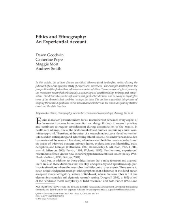 (PDF) Ethics and Ethnography: An Experiential Account