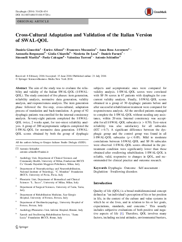 (PDF) Cross-cultural Adaptation and Validation of the Italian Version of the Vocal Tract ...