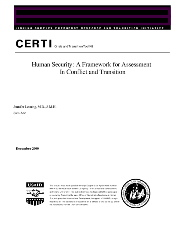 (PDF) Human security: a framework for assessment in conflict and transition | Jennifer Leaning ...