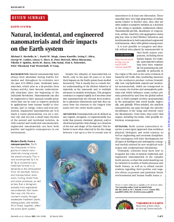 (PDF) Natural, incidental, and engineered nanomaterials and their impacts on the Earth system