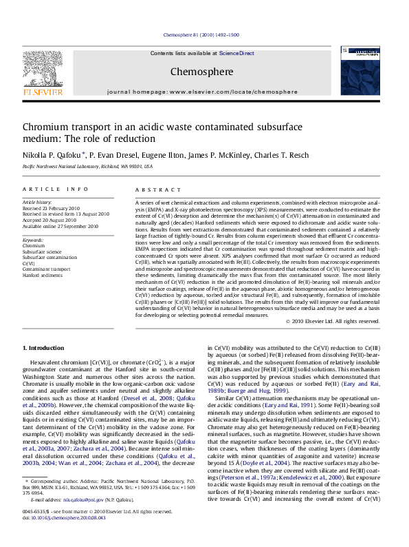 (PDF) Chromium transport in an acidic waste contaminated subsurface ...