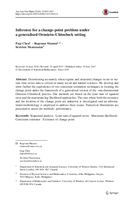 (PDF) Inference for a change-point problem under a generalised Ornstein–Uhlenbeck setting