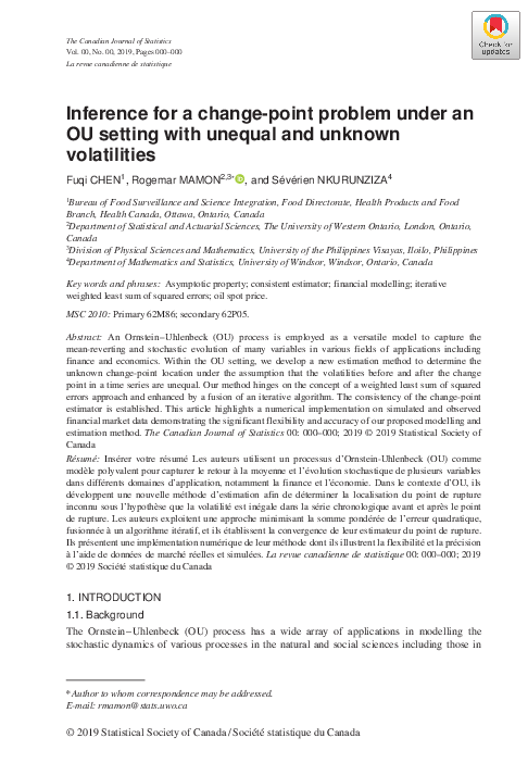 (PDF) Inference for a change‐point problem under an OU setting with unequal and unknown volatilities