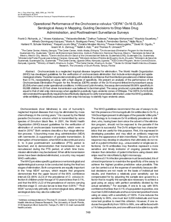 (PDF) Operational Performance of the Onchocerca volvulus “OEPA” Ov16 ...