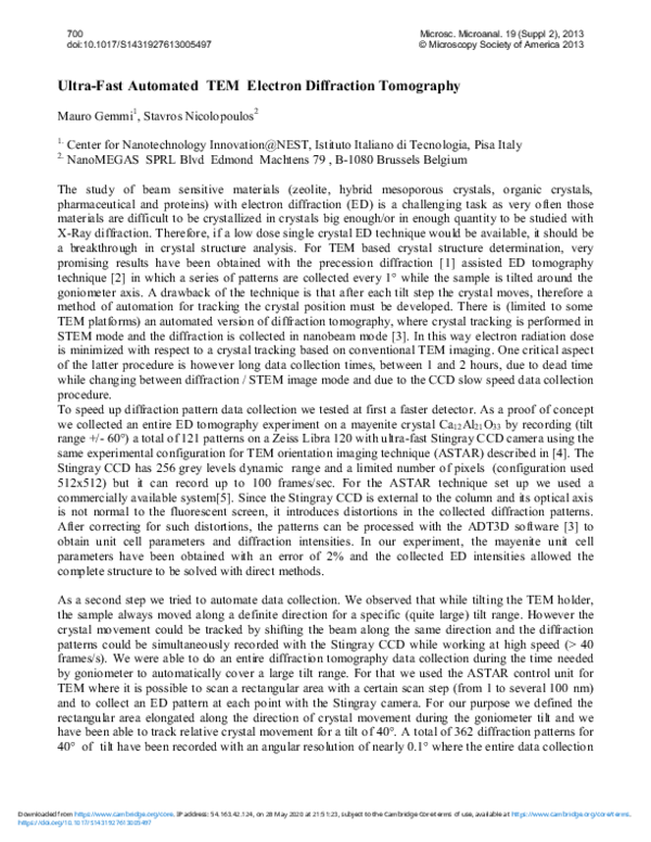 (PDF) Ultra-fast TEM electron diffraction tomography