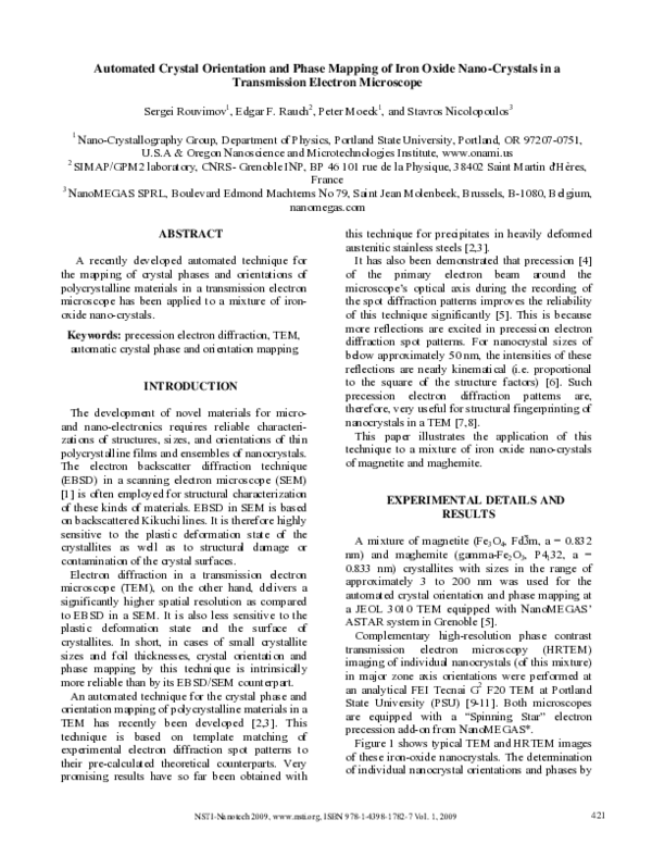 (PDF) Automated crystal orientation and phase mapping of iron-oxide nanocrystals in a ...