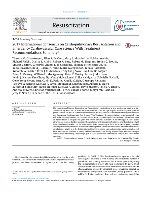 (PDF) 2018 International Consensus on Cardiopulmonary Resuscitation and Emergency Cardiovascular ...
