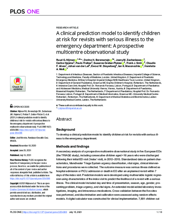 (PDF) A clinical prediction model to identify children at risk for ...
