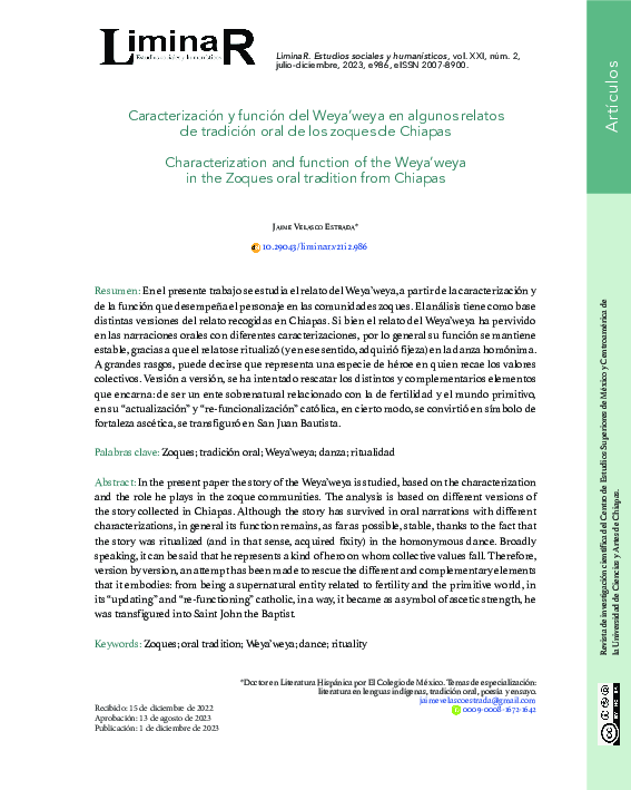 (PDF) Caracterizacion y funcion del Weya weya