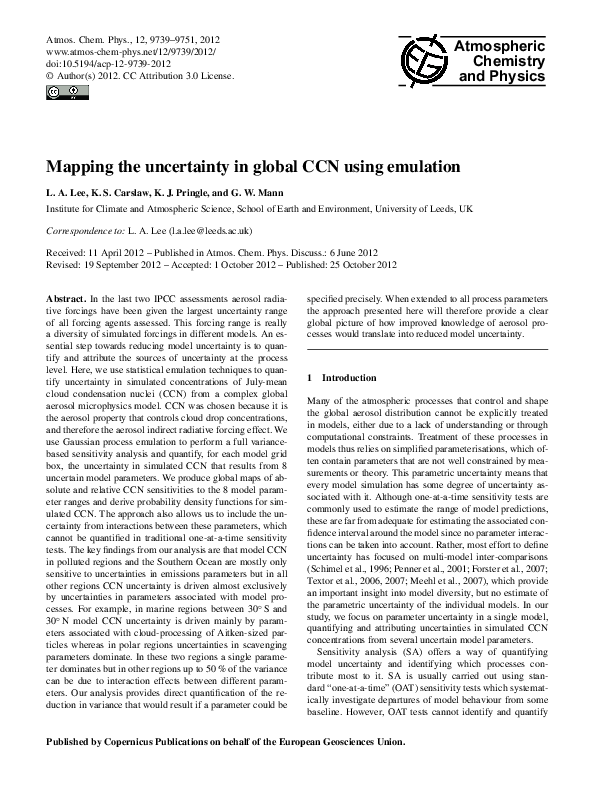 (PDF) Mapping the uncertainty in global CCN using emulation | Graham ...