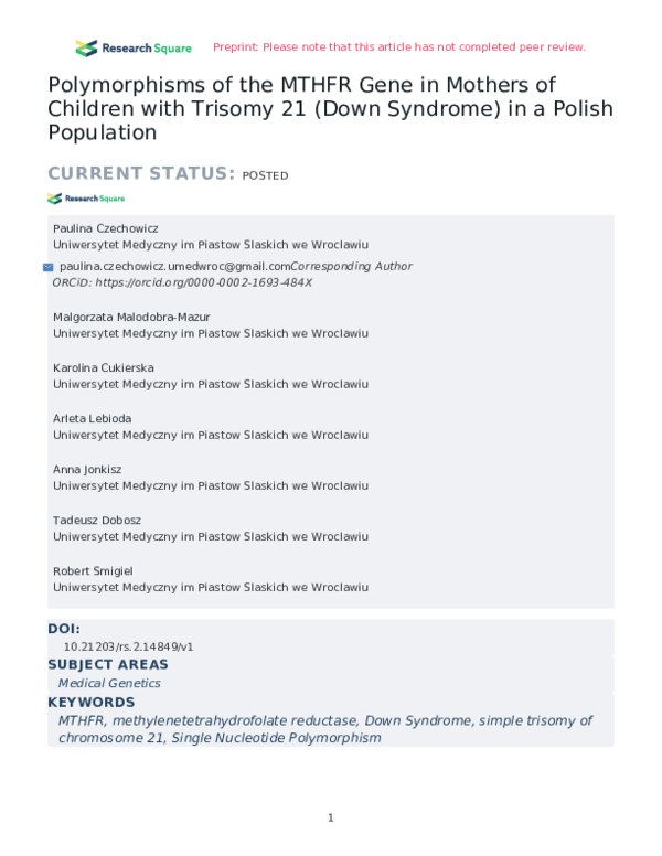 (PDF) Polymorphisms of the MTHFR Gene in Mothers of Children with ...