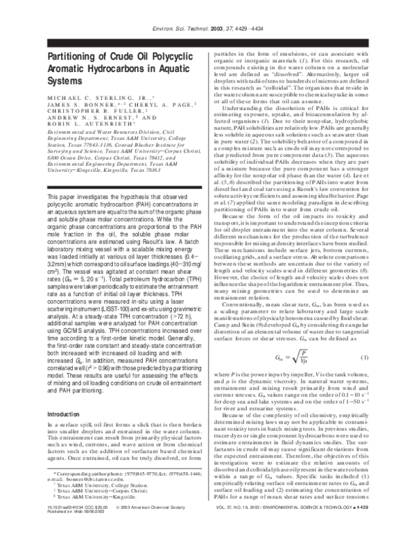 (PDF) Partitioning of Crude Oil Polycyclic Aromatic Hydrocarbons in ...