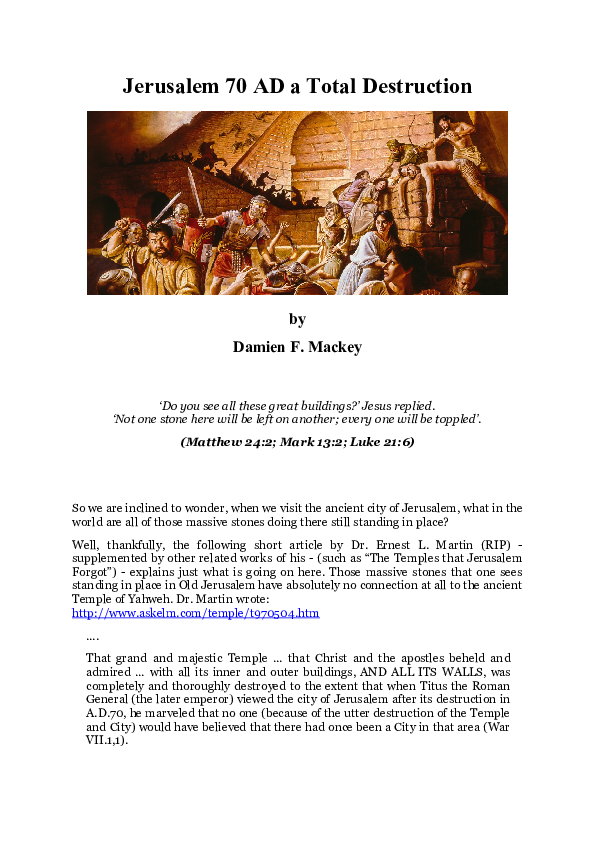 (DOC) Jerusalem 70 AD a Total Destruction