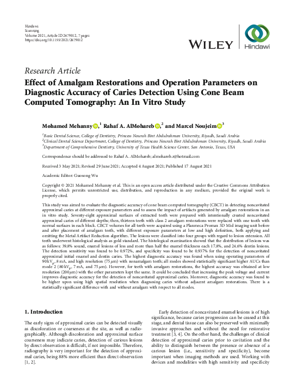 Pdf Effect Of Amalgam Restorations And Operation Parameters On