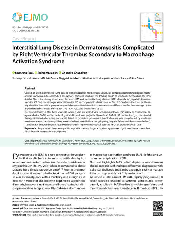 (PDF) Interstitial lung disease in Dermatomyositis Complicated by Right ...