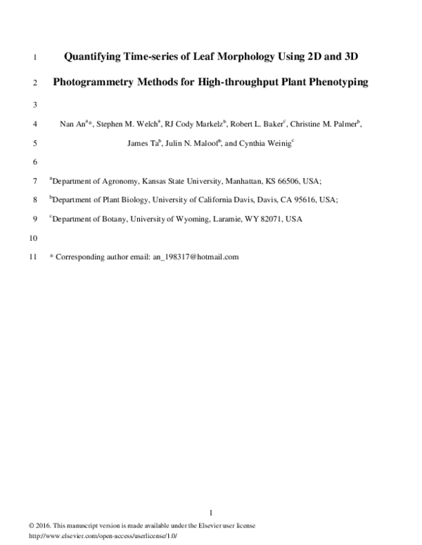 (PDF) Quantifying time-series of leaf morphology using 2D and 3D photogrammetry methods for high ...