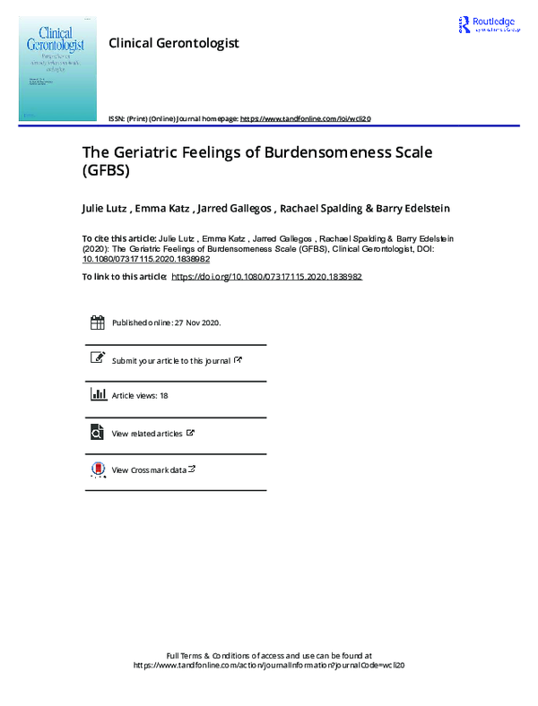 (PDF) The Geriatric Feelings of Burdensomeness Scale (GFBS)