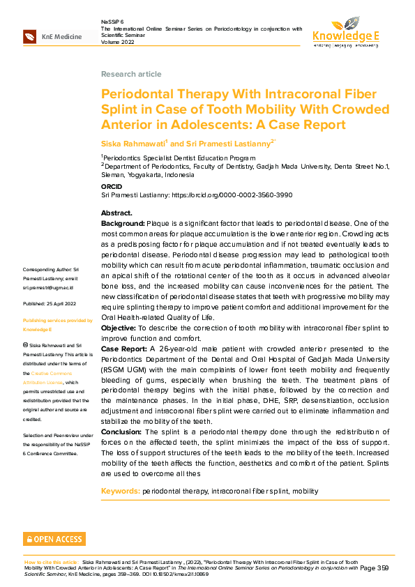 (PDF) Periodontal Therapy With Intracoronal Fiber Splint in Case of ...