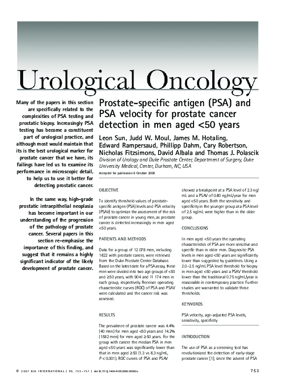 (PDF) Prostate-specific antigen (PSA) and PSA velocity for prostate ...