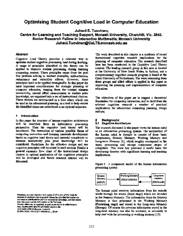 (PDF) Optimising student cognitive load in computer education